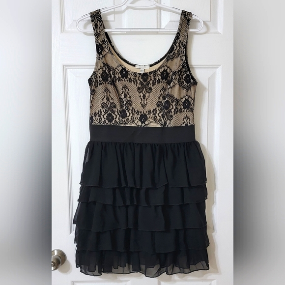 dELiA*s | Dresses | Black Lace Nude Mini Dress Wtiered Ruffled Flounce ...